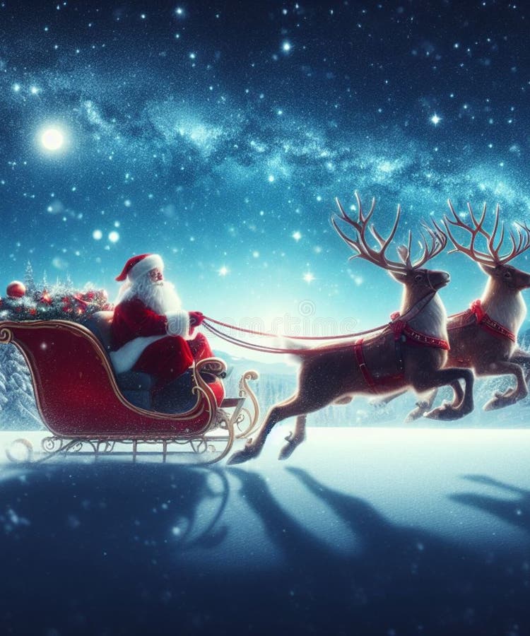 Santa Claus Flying with His Sleigh Stock Illustration - Illustration of ...