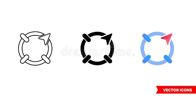Navigate Icon Of 3 Types Color Black And White Outline Isolated