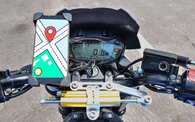 Navigate Map on Display Smartphone on Handle Bar Motorcycle Stock Image ...