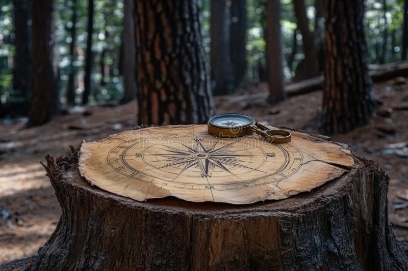 Navigate Wilderness, Compass on Old Map in Forest, Nature Adventure ...