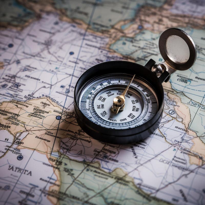 Navigating Business Decisions: Compass on a Map Stock Illustration ...