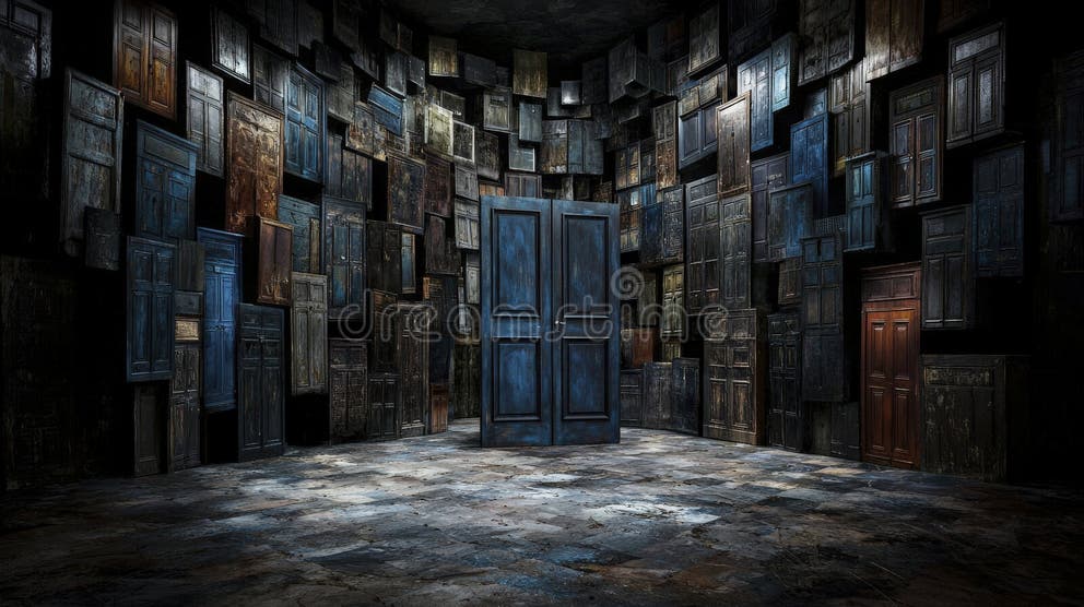 Navigating Choices an Array of Doors Symbolizing Paths Abandoned Room ...