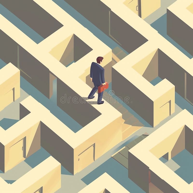 Navigating Complexity Business Challenges Businessman Solving Maze ...