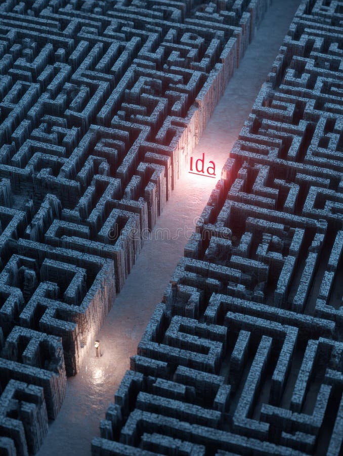Navigating a 3D Maze of Thoughts Towards a Glowing Idea Sign with a ...