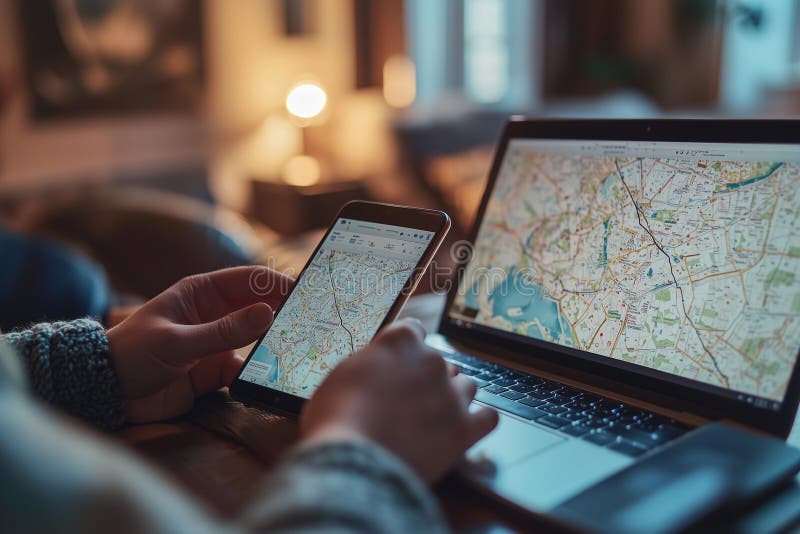 Navigating the Digital Maps Stock Illustration - Illustration of ...