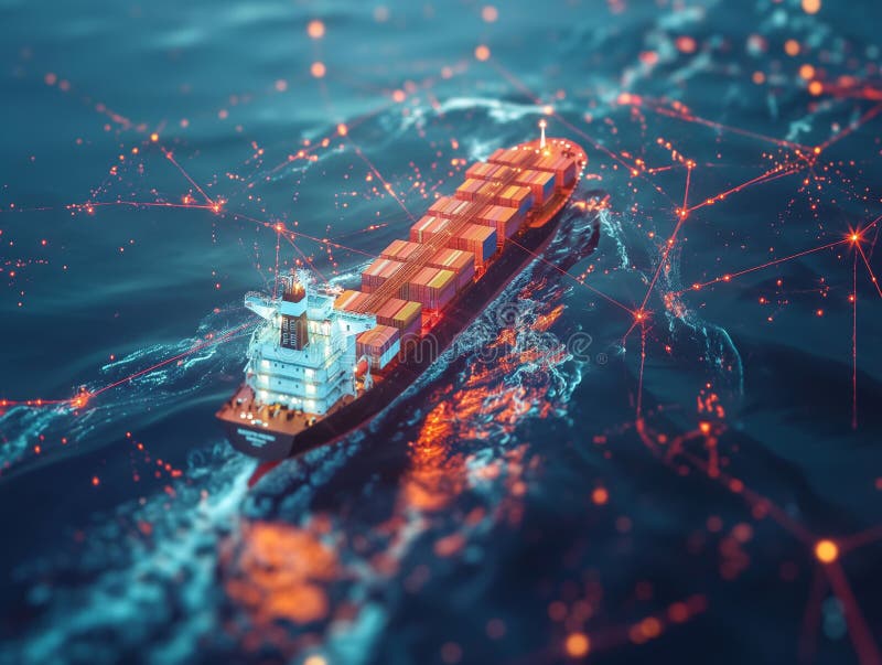 Navigating the Digital Seas: High-Tech Container Ship at Night Stock ... Navigating the Digital Seas: High-Tech Container Ship at Night Stock ...
