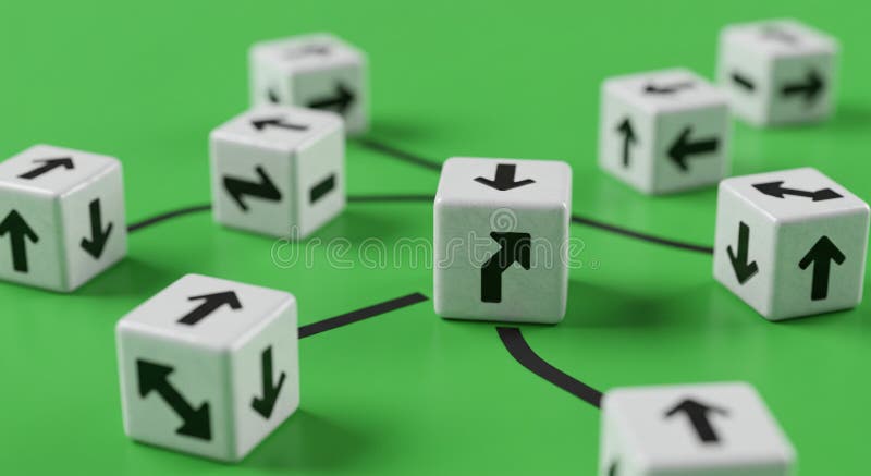 Navigating Direction Cubes on Green Surface Showing Network Connection ...