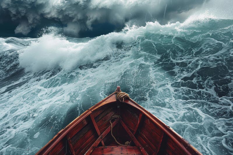 Navigating a Fragile Boat through Rough Sea Waves Stock Image - Image ...
