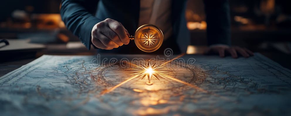 Navigating the Future: a Leader Analyzing a Map by the Glow of a ...