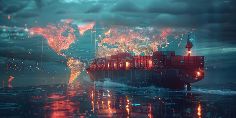 Navigating Global Trade: a Futuristic Container Ship on a Digital World ...