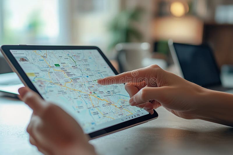 Navigating with Mobile Maps Stock Illustration - Illustration of design ...