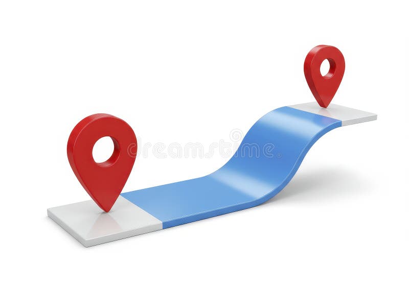 Navigating a Route with Red Pinpoints on a Blue Road Stock Illustration ...