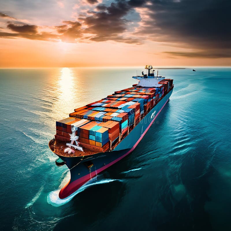 Navigating the Seas: Aerial Perspective of Container Cargo Ship in ...