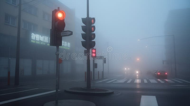 Navigating the Unknown: a Intersection in Dense Fog Stock Illustration ... Navigating the Unknown: a Intersection in Dense Fog Stock Illustration ...