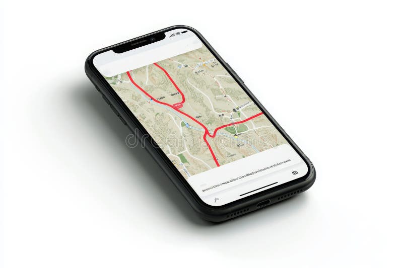 A Navigation App Interface with a Red Route Line Highlighting Travel ...