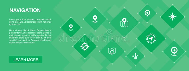 Navigation Banner 10 Icons Concept Stock Vector - Illustration of ...