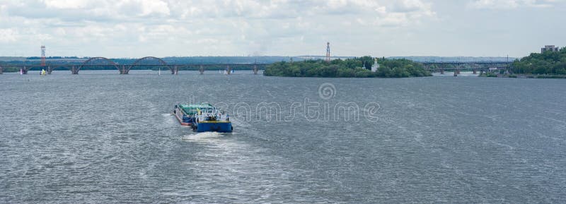 Navigation on a Big Ukranian River Dnepr Stock Photo - Image of cargo ...