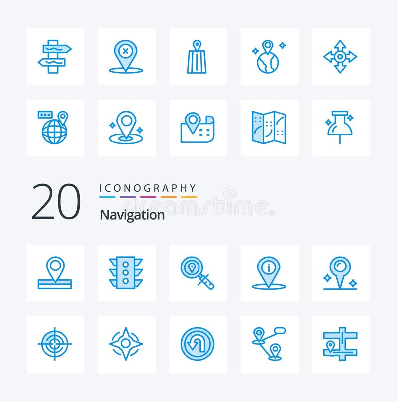 20 Navigation Blue Color Icon Pack Like Location Info Map Place