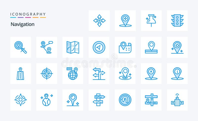 25 Navigation Blue Icon Pack Stock Vector - Illustration of search ...