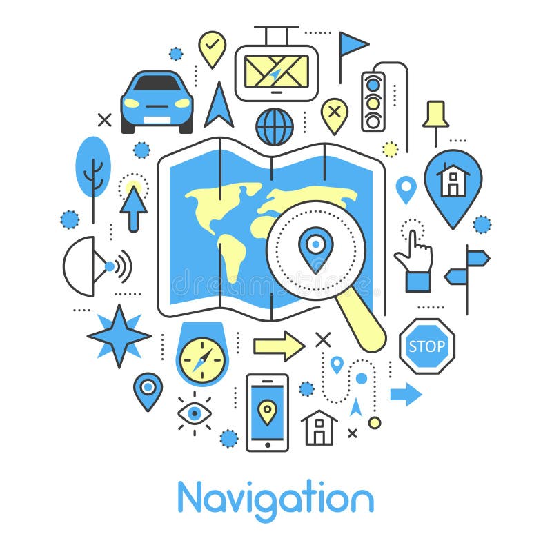 Navigation Cartography Thin Line Icons Set with Map and GPS Stock ...