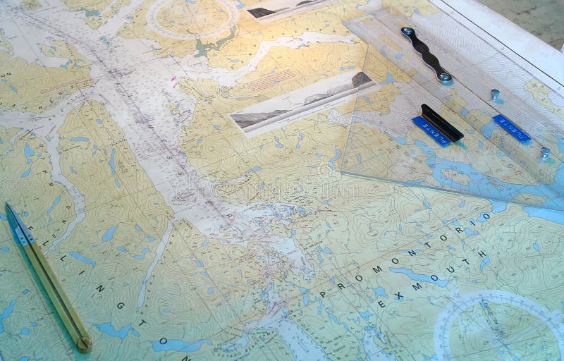 Navigation in the Chart Room on a Sailing Yacht Stock Image - Image of ...