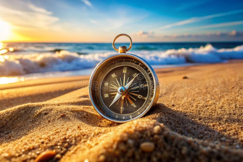 Navigation Compass on the Beach Symbolizing Travel and Exploration ...