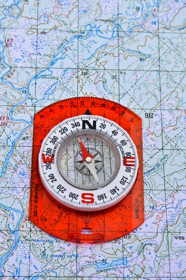 Navigation: Compass and a Map. Stock Image - Image of orienteering ...