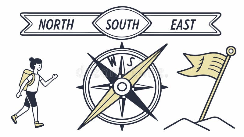 Navigation Concept with Compass, Directions, Flag, and Figure, Vector ...