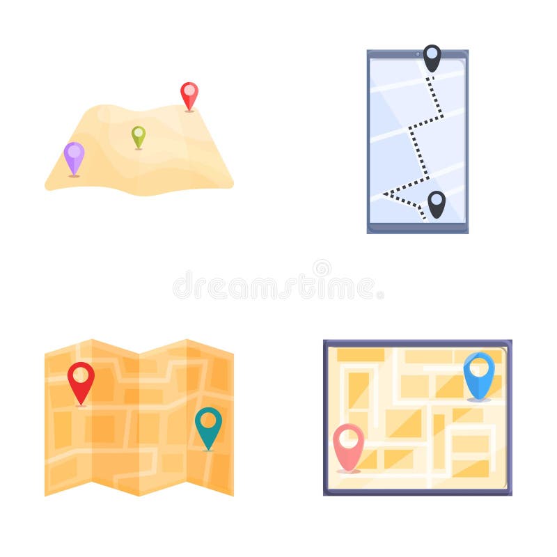 Navigation Concept Icons Set Cartoon . Gps Navigation Map on Device ...