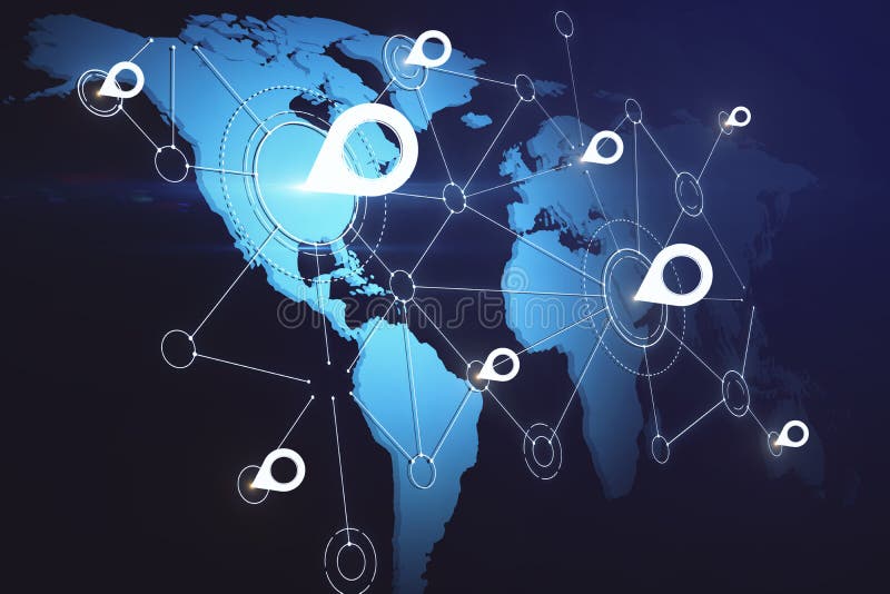 Navigation Concept with Perspective View on Digital Screen with Blue ...