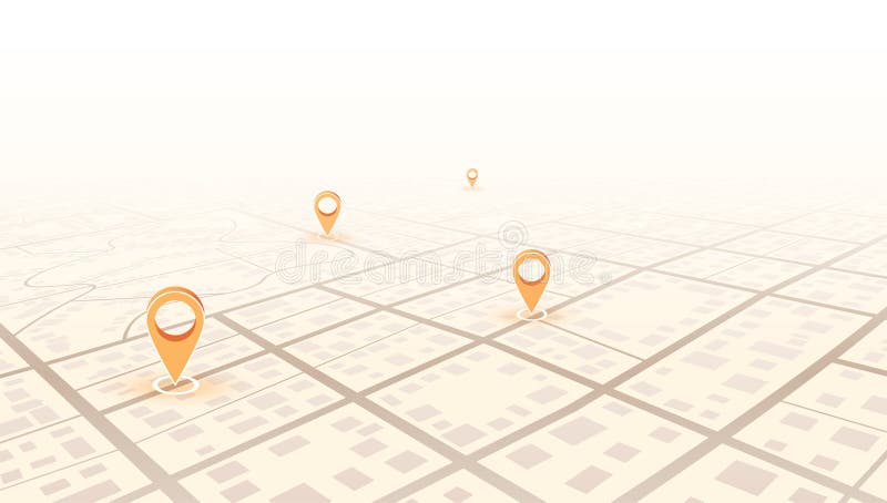 Navigation Concept with Pin Pointers. Location Pin on Perspective City ...