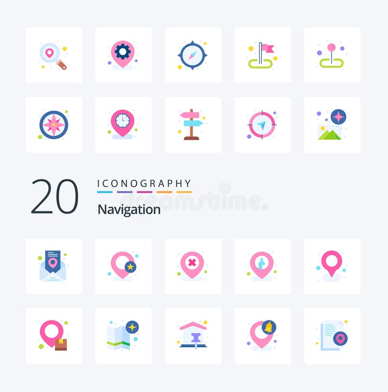 20 Navigation Flat Color Icon Pack Like Map Pin Map Map Bar Location ...