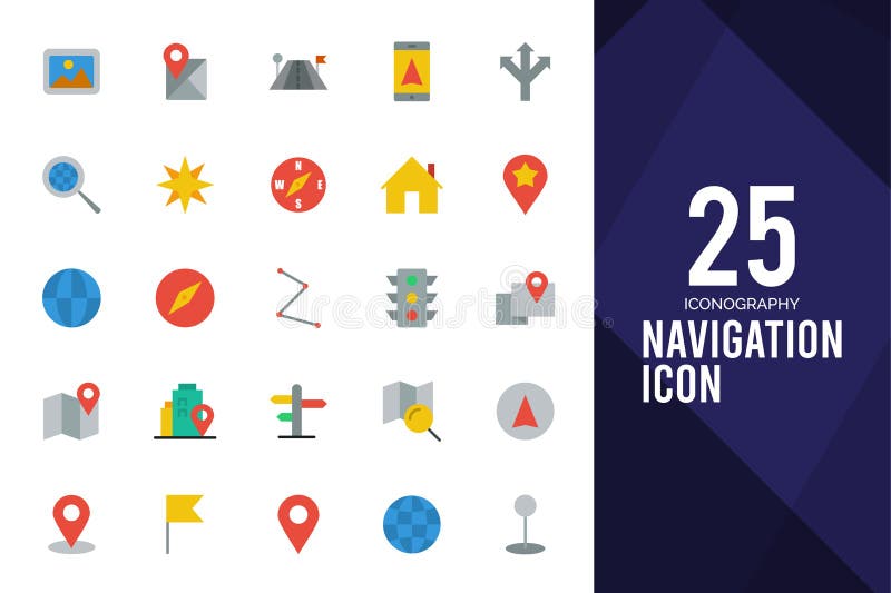 25 Navigation Flat Icon Pack. Vector Illustration Stock Vector ...