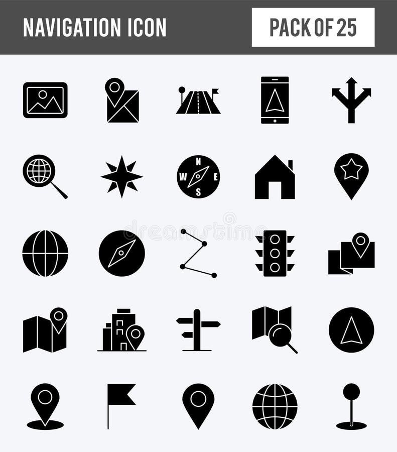 25 Navigation Glyph Icon Pack. Vector Illustration Stock Vector ...