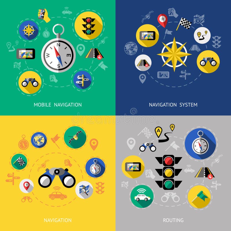 Navigation Icon Set stock vector. Illustration of route - 74611588