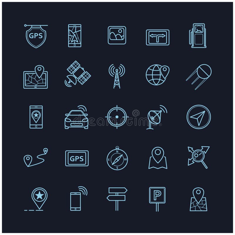 Navigation Icons on a Black Background Stock Vector - Illustration of ...
