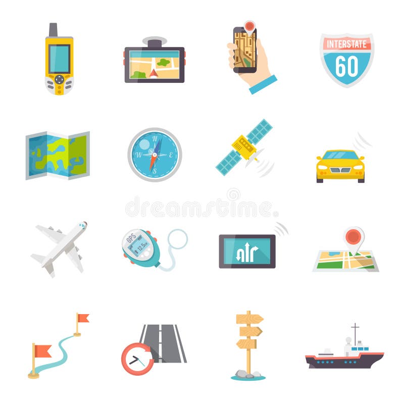 Navigation icons flat stock vector. Illustration of pictogram - 210228496