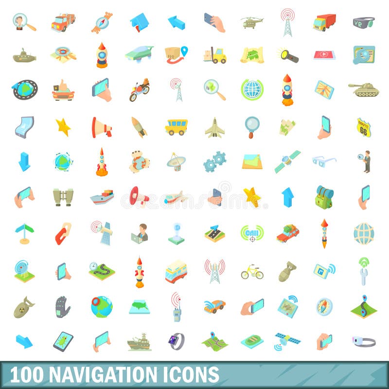 100 Navigation Icons Set, Cartoon Style Stock Vector - Illustration of ...