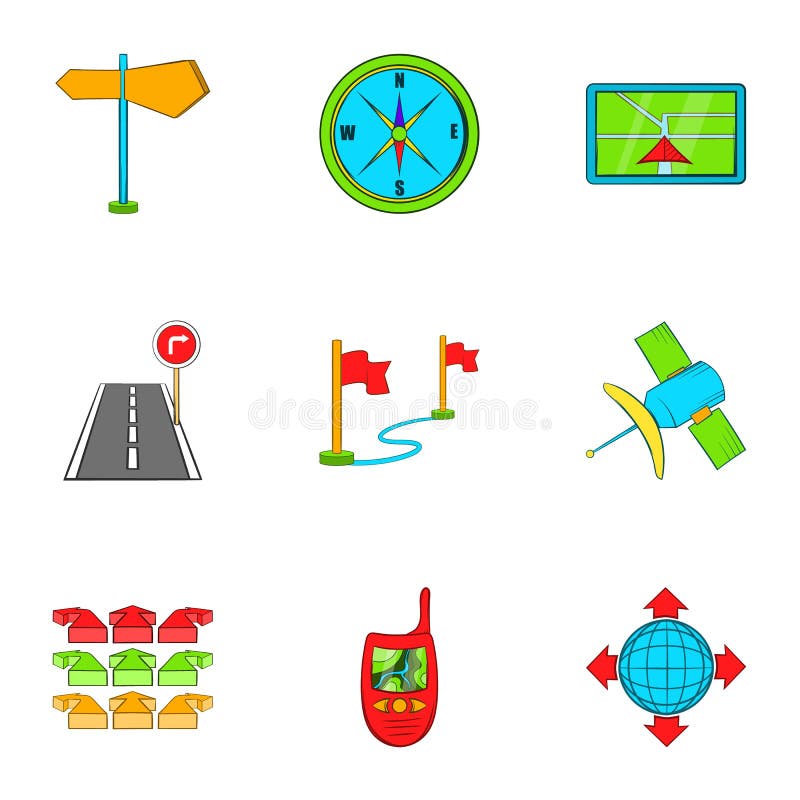 Navigation Icons Set, Cartoon Style Stock Vector - Illustration of ...