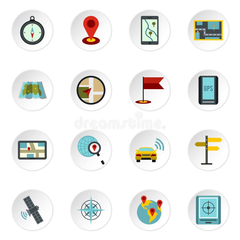 Navigation Icons Set, Flat Style Stock Vector - Illustration of ...