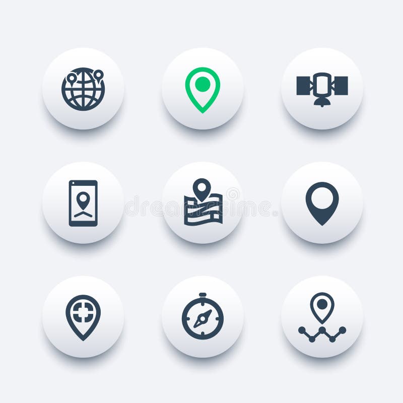 Navigation Icons Set, Location Marks, Map Pointers Stock Vector ...