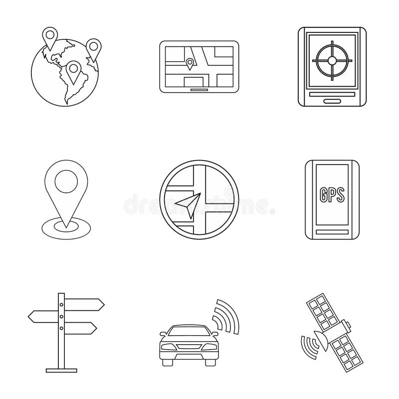 Navigation Icons Set, Outline Style Stock Vector - Illustration of ...