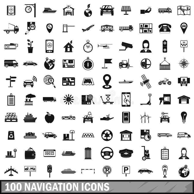 100 Navigation Icons Set, Simple Style Stock Vector - Illustration of ...