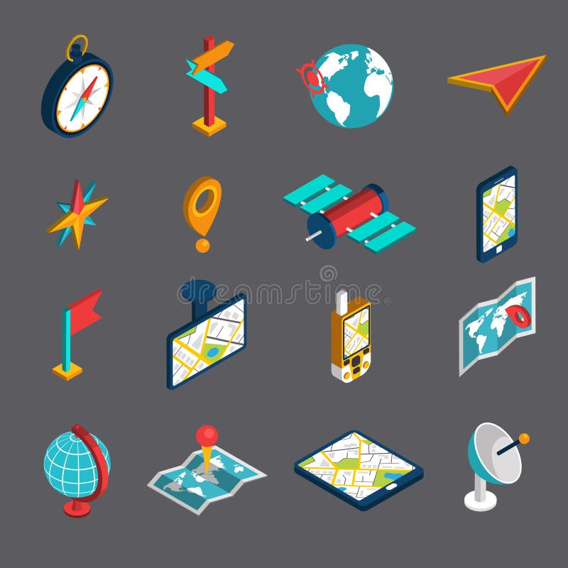 Navigation Isometric Icon Set Stock Vector - Illustration of methods ...