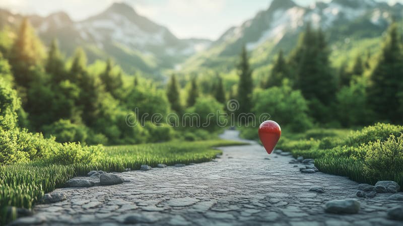 Navigation and Journey with a Roadmap and Location Pin on a Scenic Path ...
