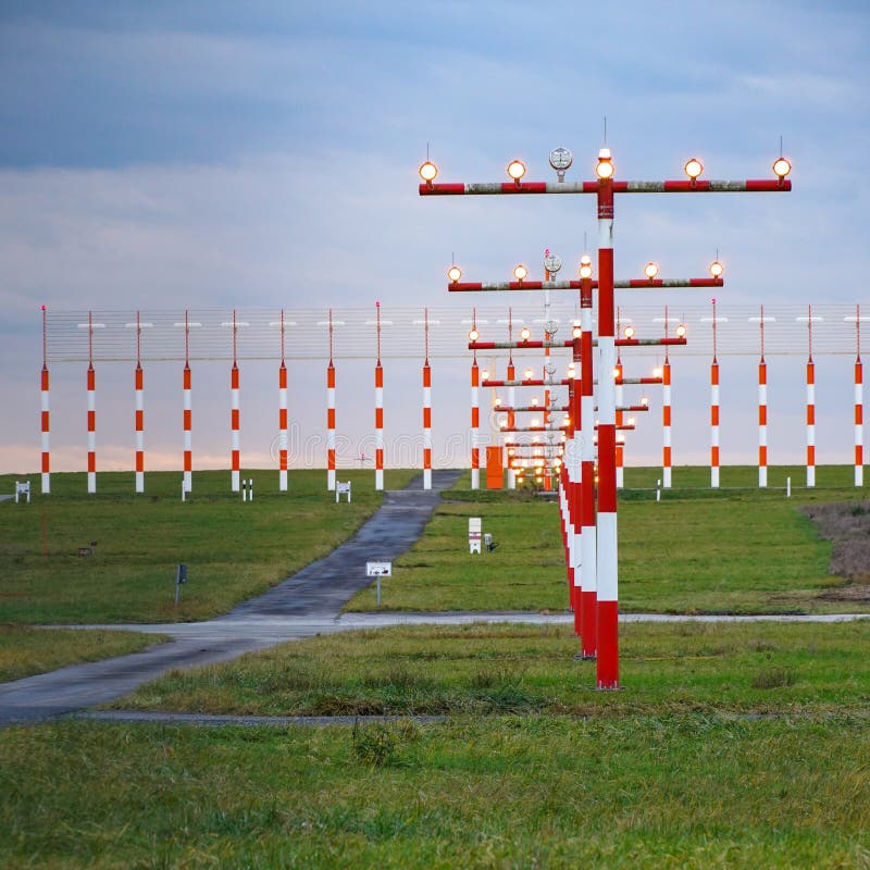 Navigation Lights on the Entry Lane at an Airport Stock Image - Image ...