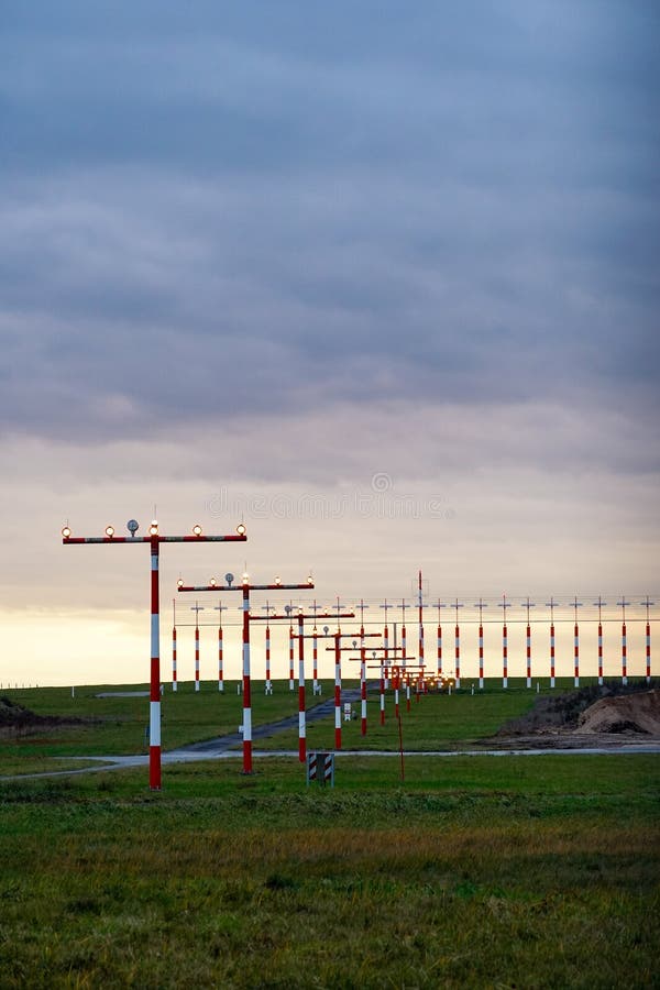 Navigation Lights on the Entry Lane at an Airport Stock Photo - Image ...
