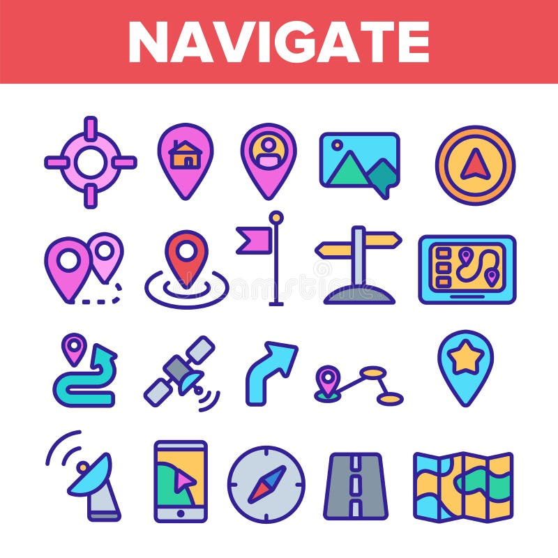Navigation Linear Vector Thin Icons Set Symbol Stock Vector ...