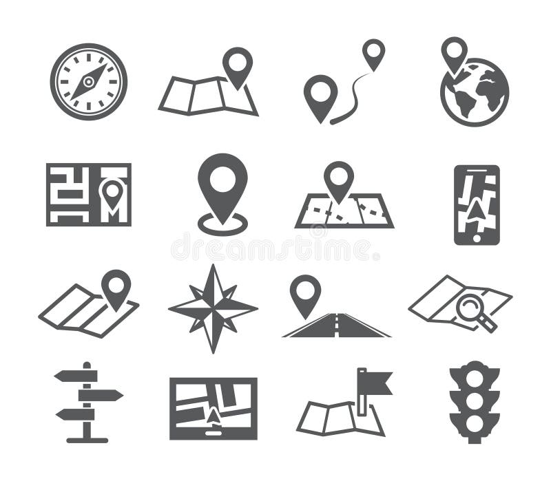 Navigation and Map icons stock vector. Illustration of geography ...