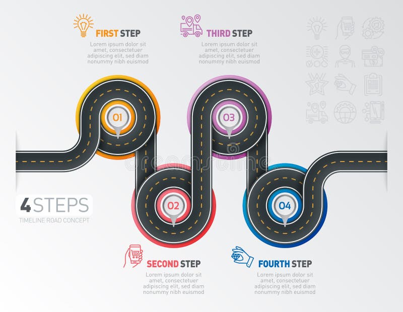 Navigation Map Infographic 4 Steps Timeline Concept. Winding Roa Stock ...